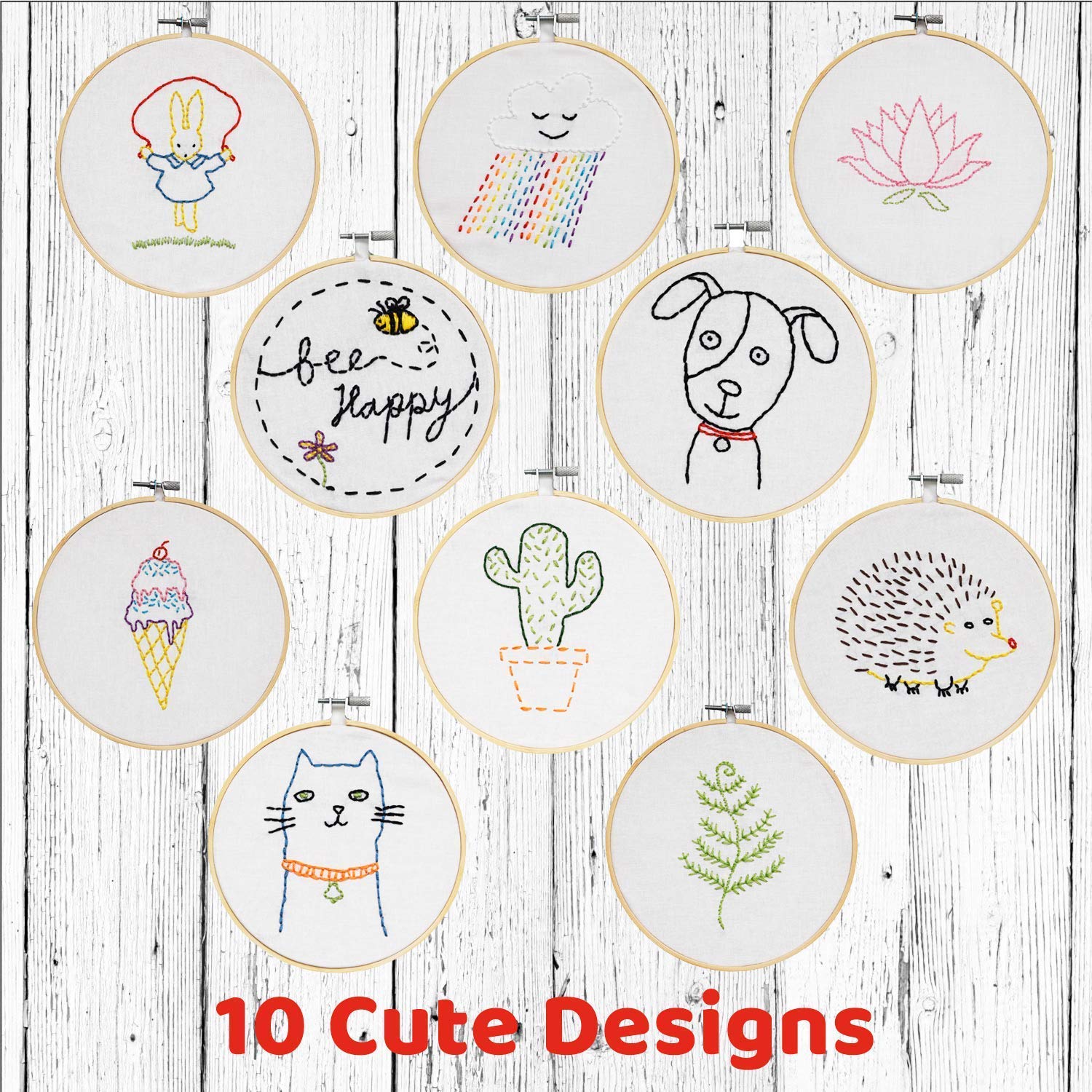 CraftLab Embroidery Sewing Kit for Beginners, Kids Craft Kit Gift for Girls Boys Ages 8-12, 10 Projects, Embroidery Hoops, Fabric, Patterns, Floss, Needles, Needlepoint Cross Stitching Supplies