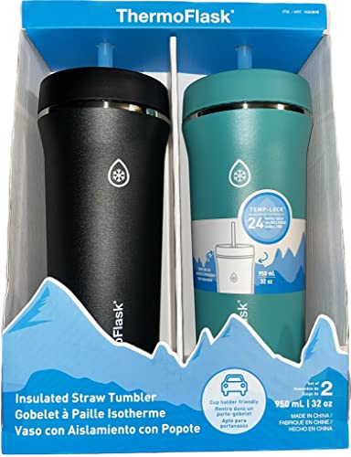 Thermoflask 32oz Insulated Standard Straw Tumbler, 2-Pack (Purple&Gray) (2, 9x12)