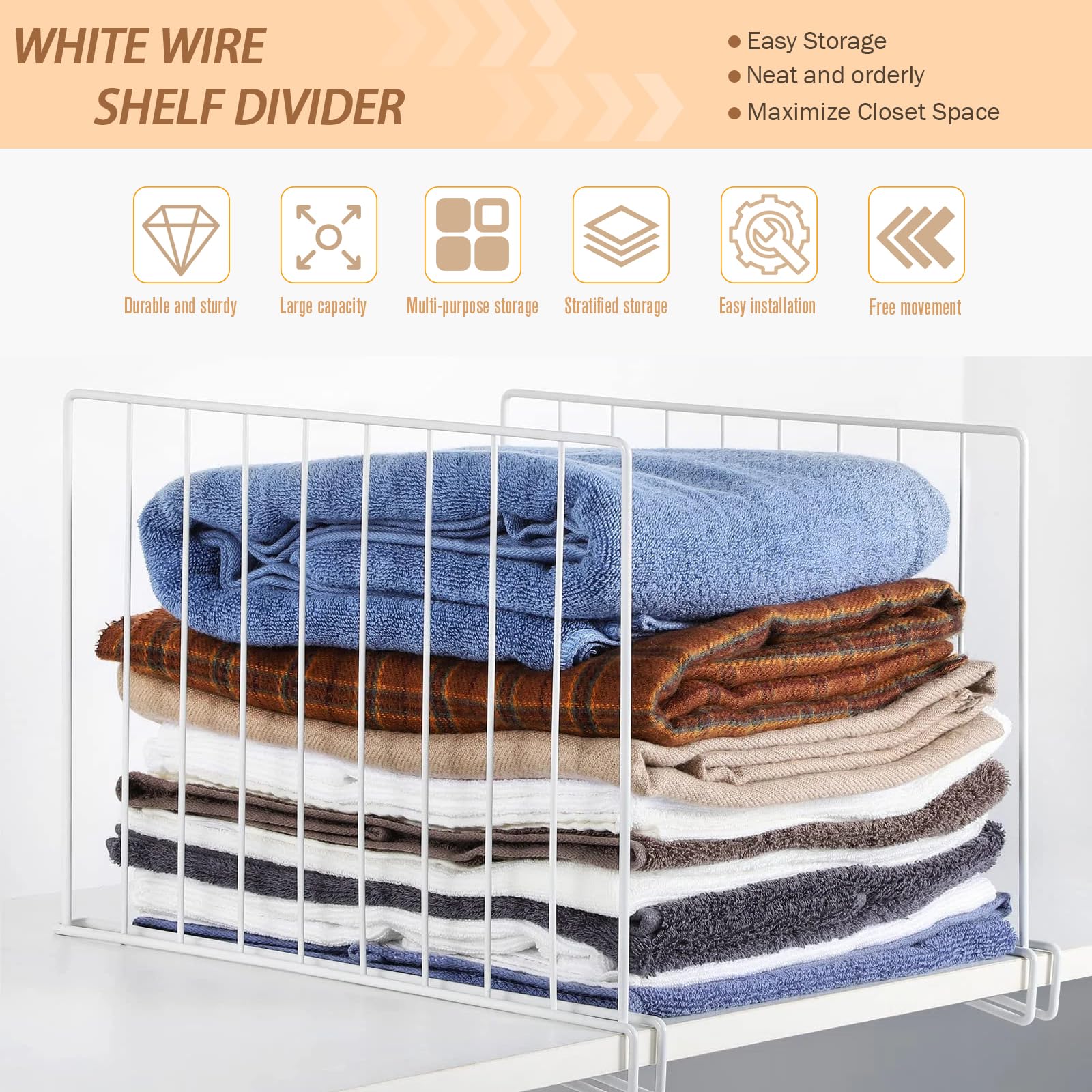 IVONNEY Wire Shelf Dividers Closet Organization, 8 Pack Metal Closet Dividers, White Wire Shelf Separators - Closet Shelf Dividers for Wood Shelves, Vertical Wire Shelving Dividers