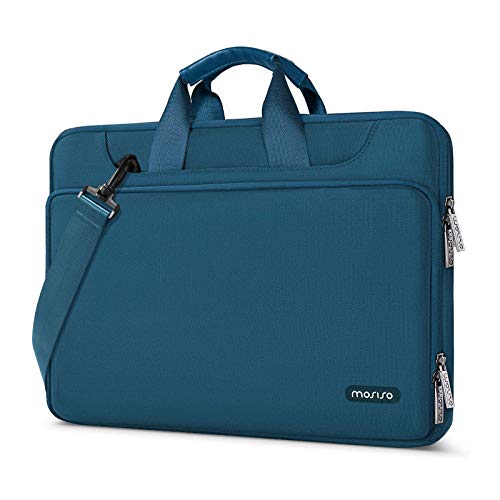 MOSISO 360 Protective Laptop Shoulder Bag Compatible with MacBook Air/Pro,13-13.3 inch Notebook,Compatible with MacBook Pro 14 2023-2021 A2779 M2 A2442 M1,Matching Color Sleeve with Belt, Teal Green