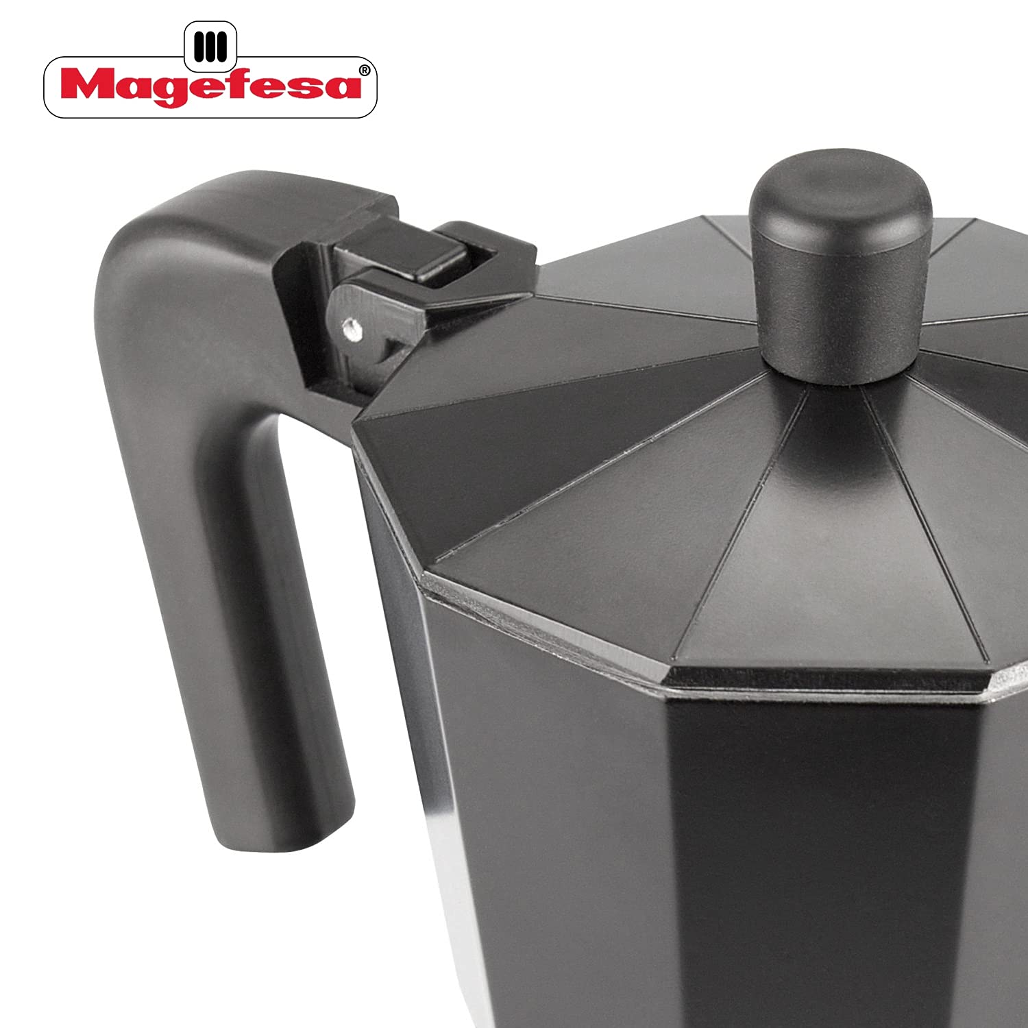 MAGEFESA Kenia Noir Stovetop Espresso Moka Pot, 9-Cup/15 oz, Italian Coffee Maker for Cuban Coffee, Extra-Thick Aluminum, Heat-Resistant Handle, Safe & Easy-to-Use, Greca Coffee Maker