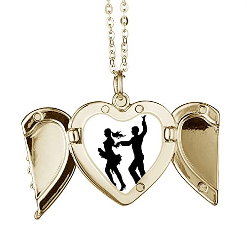 Dancer Duet Dance Performance Art Folded Wings Peach Heart Pendant Necklace