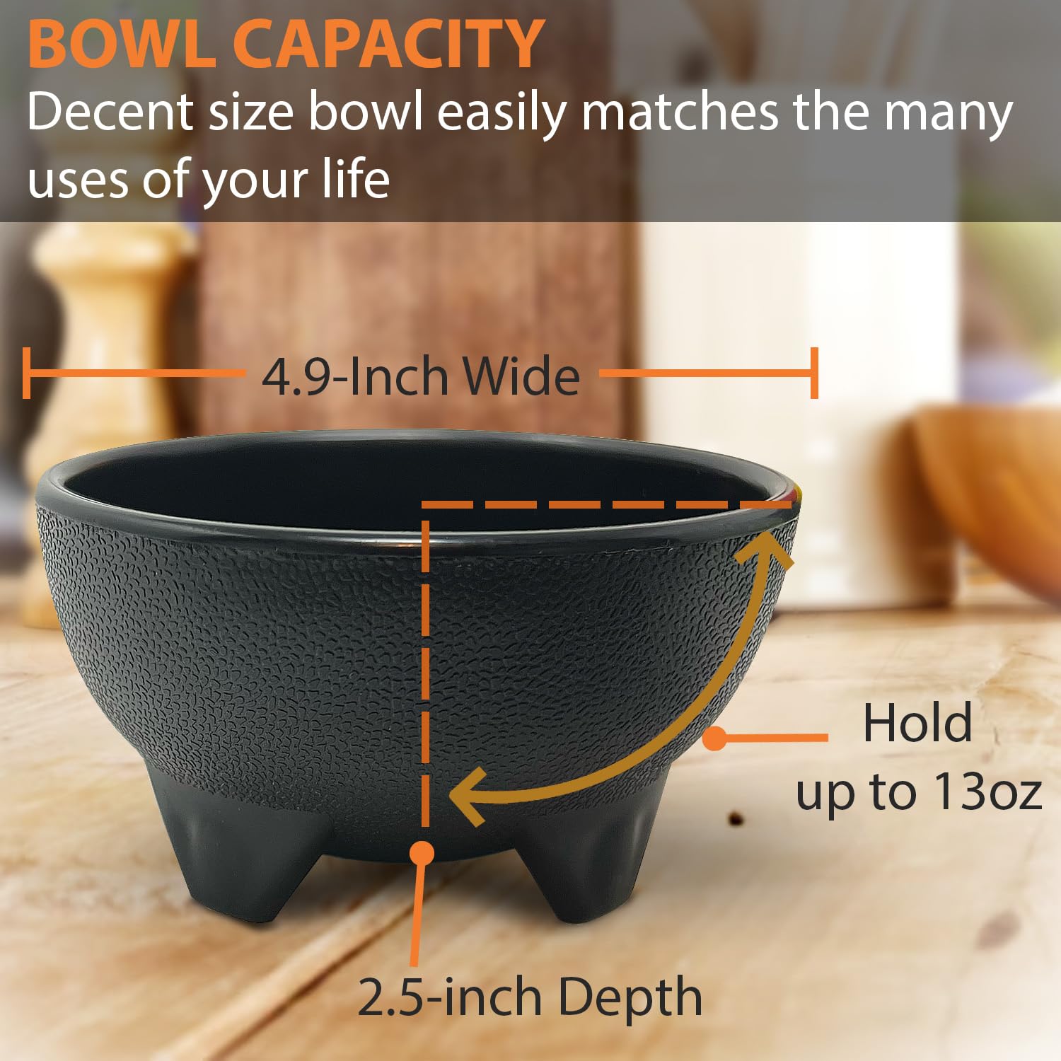 KSEV Salsa Bowls – 6 Pack (Black), 13oz BPA FREE Small Bowl Unbreakable Mexican Molcajete Chips Guacamole, Serving Dish, Sauce Cup, Side bowl, Snack, Chips, Dip, Nuts, Candy, Ice Cream, Party Use