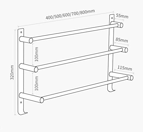 Towel Racks for Bathroom Towel Holder Wall-Mounted Towel Rack Towel Rail 304 Stainless Steel Bathroom Three-bar Towel Rod with Hook Kitchen Rack Towel Rack Bathroom Accessories (Color : 70cm)