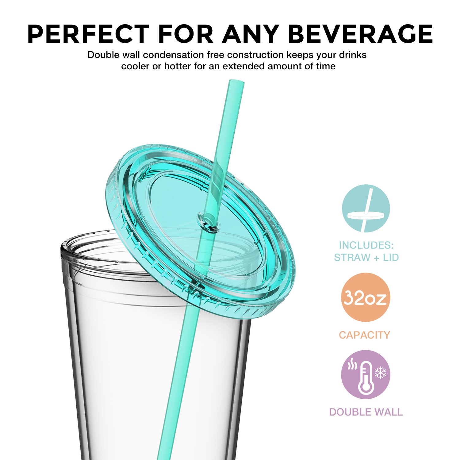 Maars Insulated Travel Tumblers 32 oz. | Double Wall Acrylic | 3 Pack