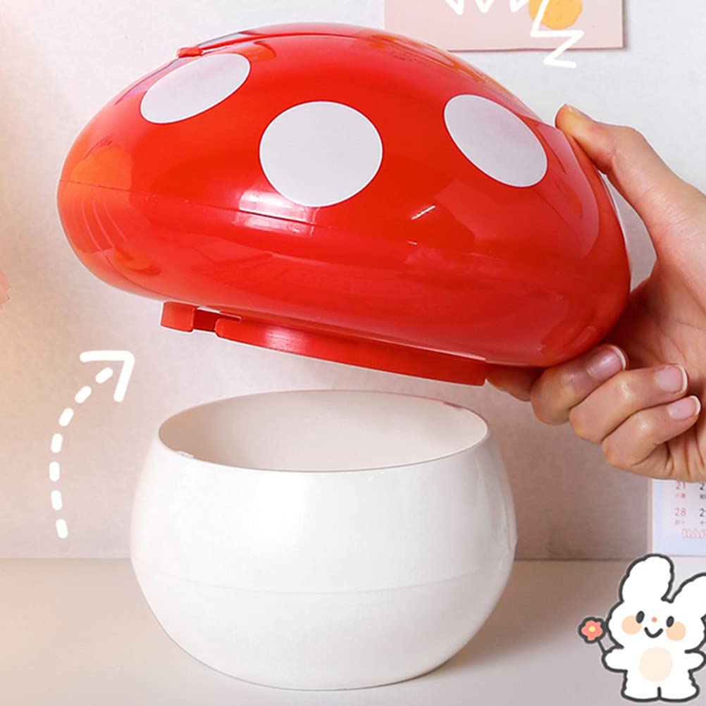 LOGOFUN Mushroom Trash Can Mushroom Waste Bin Desktop Garbage Bin Cute Waste Basket with Lid for Home Office - Red