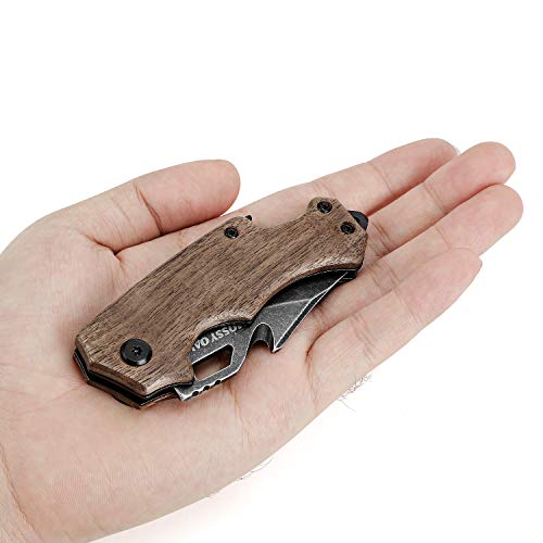 Mossy Oak Mini Folding Pocket Knife, Stainless Steel Drop Point Blade - EDC Multi-tool with Bottle Opener and Glass Breaker(Wood)