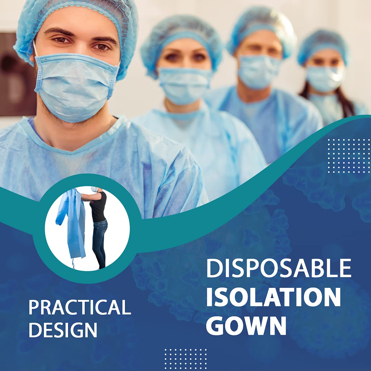 MEDICAL NATION 100 Pack Disposable Isolation Gowns - Blue Level 2 SMS Non-Woven Material - PPE Gowns Disposable for Dental, Medical Use, Fluid-Resistant and Latex-Free Gowns, Universal Size