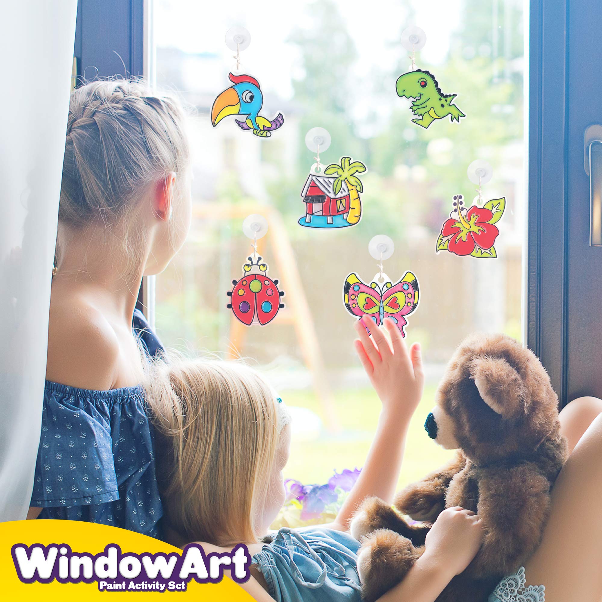 Creative Kids Window Paint Art Kit β Make Your Own Suncatchers Set β 24 Sun Catchers, 24 Suction Cups & 11 Paints β Suncatchers for Kids to Paint - DIY Window & Mirror Arts & Crafts Kit Children