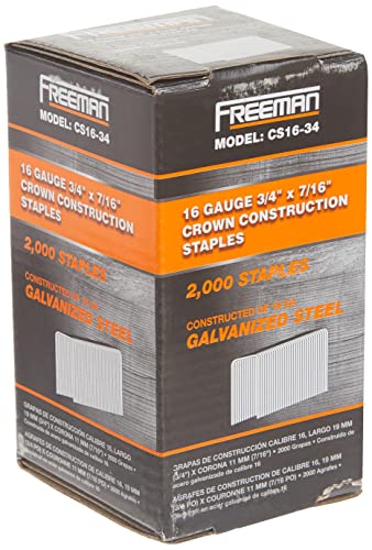 Freeman CS16-34 16 Gauge 3/4" Construction Staples with 7/16" Crown (2,000 Count)