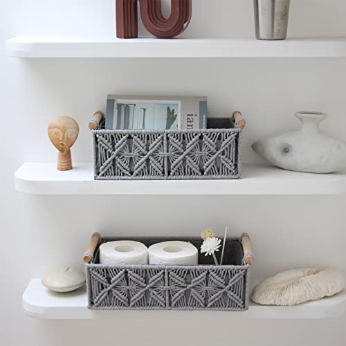 Toilet Paper Basket Macrame Bathroom Storage Baskets with Removable Cloth Boho Decorative Woven Basket for Countertop,Toilet Tank,Shelf,Dressing Table