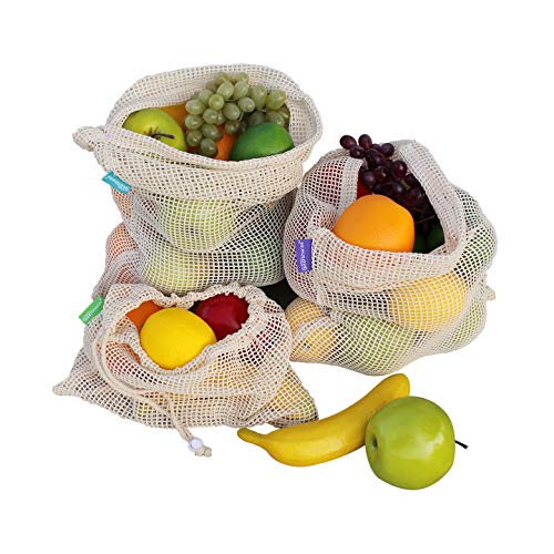 Earthwise Reusable Cotton Produce Bags Premium Set of 12 Grocery Bags Durable, Eco Friendly Material for Fruit and Vegetable Transport and Storage