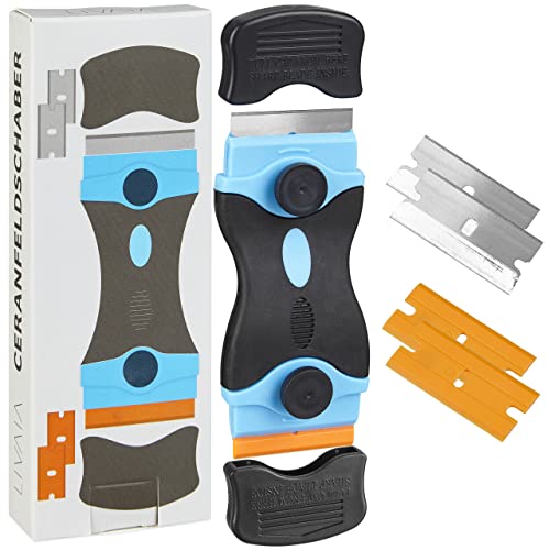 Hob Scraper Tool Set: Glass Stove Cleaner 6 Blades โ 3 Stainless Steel Blades, 3 Plastic Blades โ Induction Hob Oven Cleaner โ LIVAIA Cooktop Cleaner