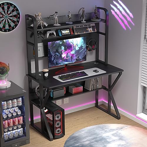 Chnnmbrn Gaming Desk with Pegboard,Large PC Table Computer Desk with Shelves,Multifunctional Workbench,Home Office Desk, Study Writing Workstation