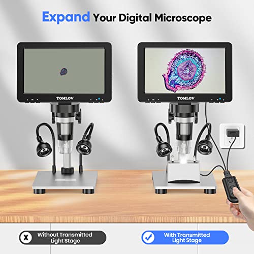 TOMLOV Universal Microscope Bottom Light,Transmitted LED Light Stage Holder, 5pcs Digital Microscope Slides Included, Adjustable Bottom LED Lamp Illumination for USB LCD Microscope