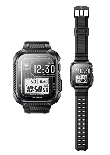 i-Blason Armorbox Compatible with Apple Watch Band [45mm] for Apple Watch Series 9/8/7, Rugged TPU Watch Band with 2-Pack Bumper Cases [Built-in Tempered Glass Screen Protector] (Black, 45mm)