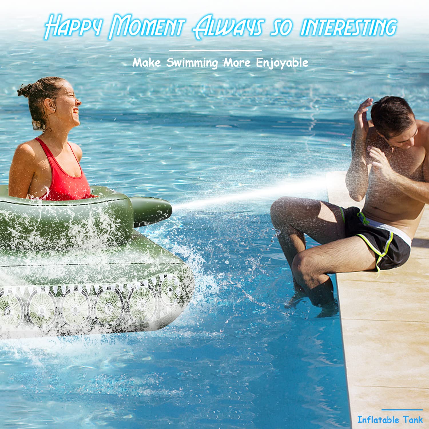 Depointer Life Inflatable Tank Float with Water Cannon Squirt Water Gun Toy Pool Tank Float for Kids Adult Summer Pool Party