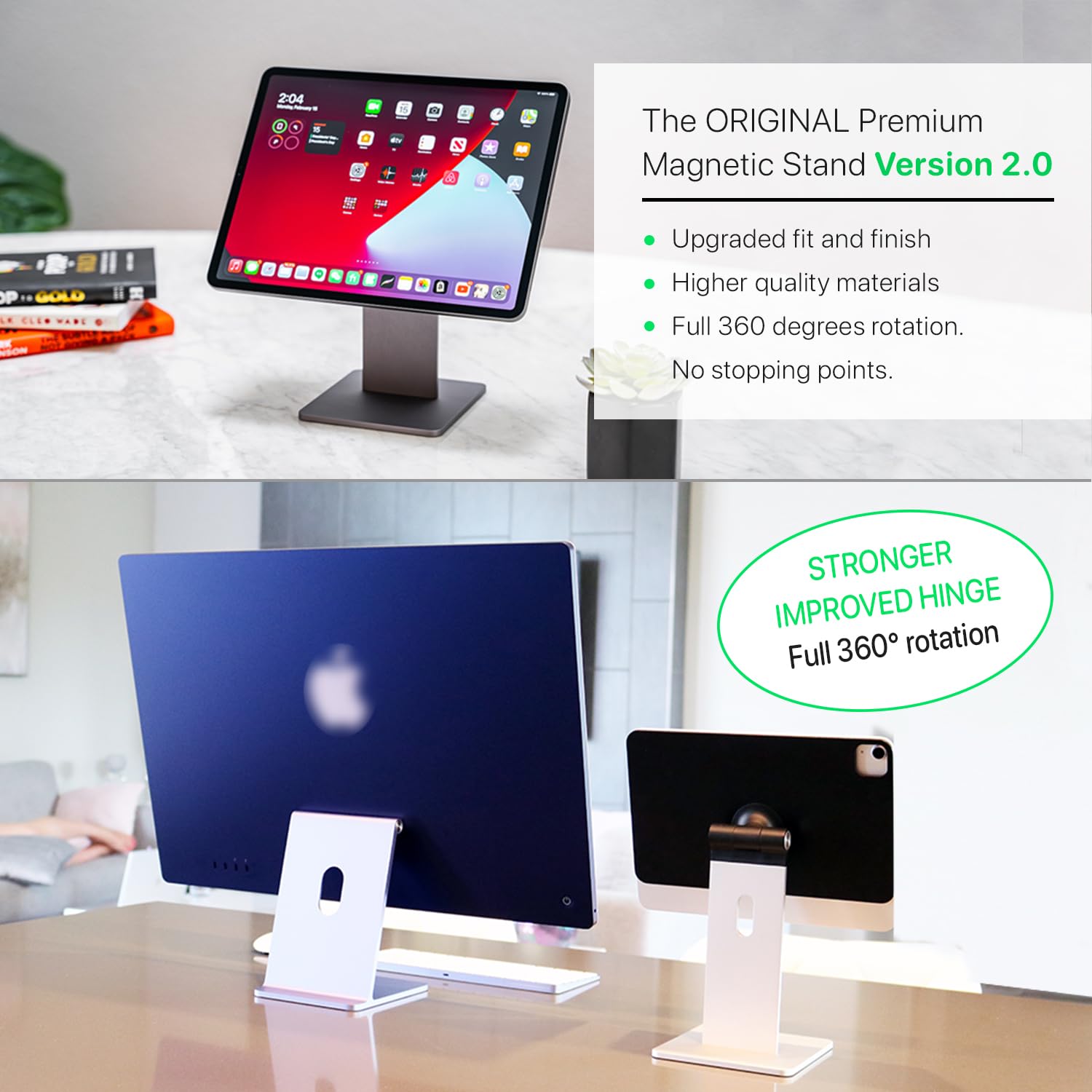 CharJenPro MagFlott V2.0: Magnetic Stand for iPad Pro 12.9", iPad Air 13" M2 (2024). Successful Kickstarter. includes 6β USB C Cable, Stronger Magnets & Hinge, Full 360 Rotate.