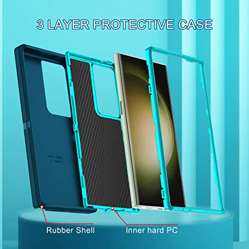 I-HONVA for Samsung Galaxy S23 Ultra Case with 2 Pack Camera Lens Protector Heavy Duty Shockproof 3-Layer Full Body Protection Durable Cover Case for Galaxy S23 Ultra 5G 6.8 inch 2023,Turquoise