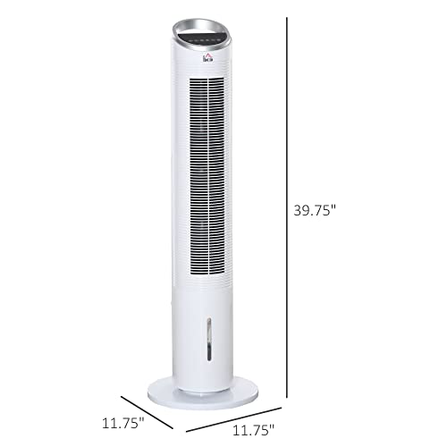 HOMCOM 40" Evaporative Air Cooler for Home Office, 3-In-1 Ice Cooling Fan with Humidifier, Oscillating, 3 Modes, 3 Speeds, 8H Timer, Remote, LED Display, White