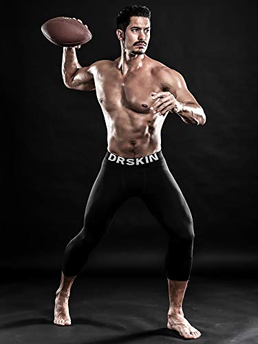 DRSKIN 3 Pack Men’s 3/4 Compression Pants Tights Leggings Shorts Sports Baselayer Running Workout Active (Line(BB801 2P+MBB809 1P), M)