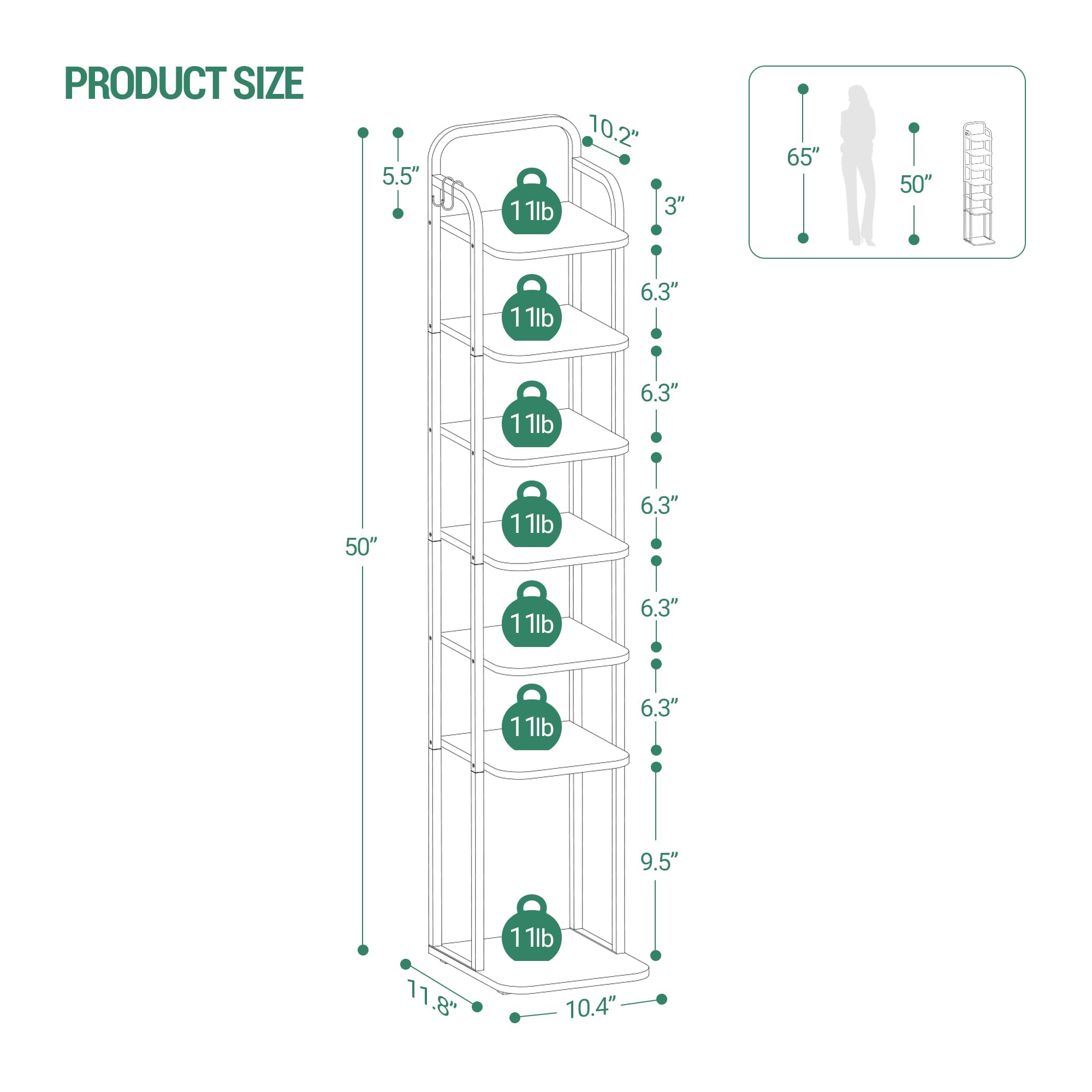 Hzuaneri Vertical Shoe Rack, Shoe Shelves, Wood Shoe Organizer for Closet, Entryway, Shoe Tower for Small Spaces, Free Standing, Adjustable, with 2 Hooks, 7 Tier Greige SR20205B