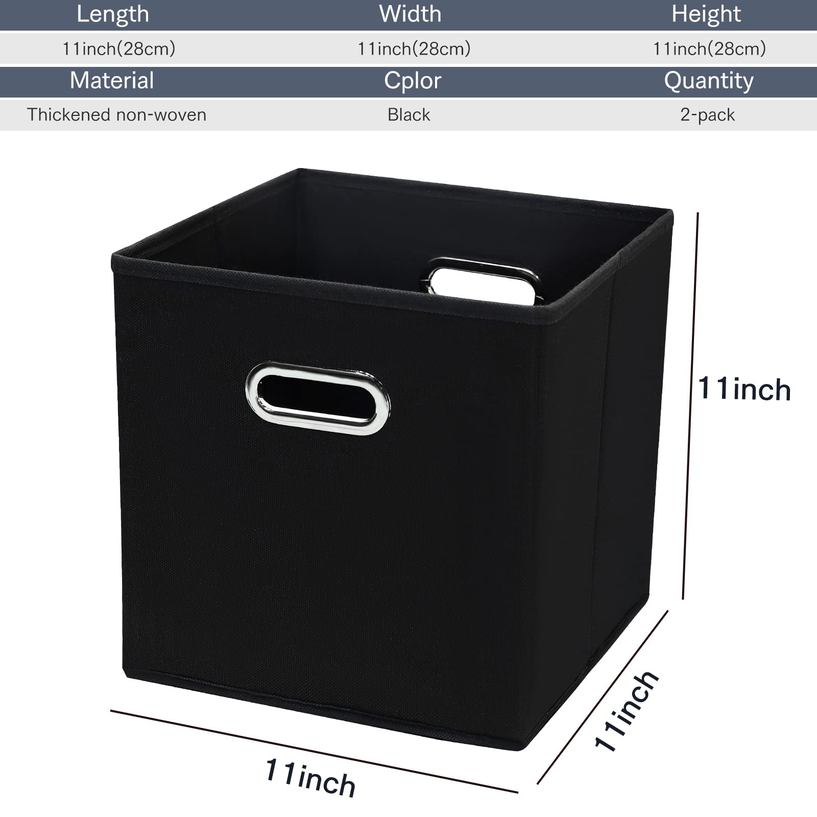 SEVENDOME Fabric Storage Bins Cube ,11x11x11 Fabric Cubby Organizer Baskets with Handle, Foldable Basket for Closet or Collapsible Storage Box Set of 2 (Grey )
