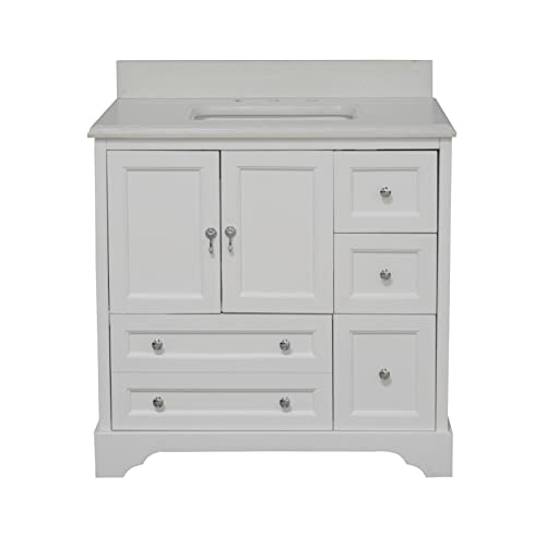 Madison 36-inch Bathroom Vanity (Quartz/White): Includes White Cabinet with Stunning Quartz Countertop and White Ceramic Sink