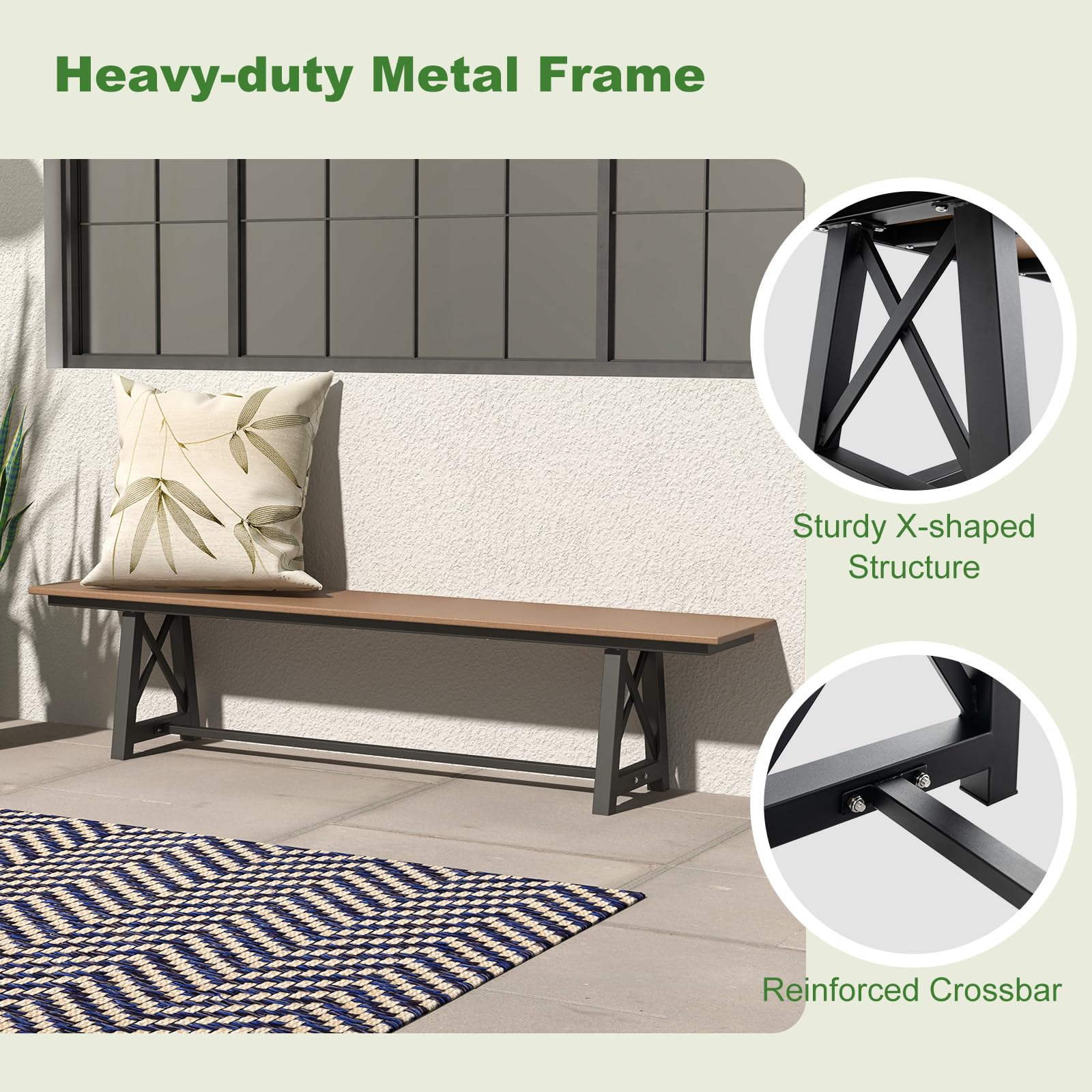 Giantex Outdoor Bench, 3-4 Person Garden Bench, 72" Long Patio Bench with Metal Frame, 1100 LBS Capacity, Weatherproof Backless Park Bench, Outside Dining Bench for Lawn, Front Porch, Backyard