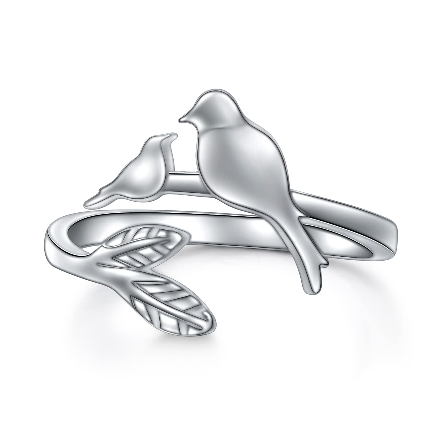 DAOCHONG Open Bird Ring 925 Sterling Silver 2 Birds on A Branch Animal Rings Jewelry Gift for Women