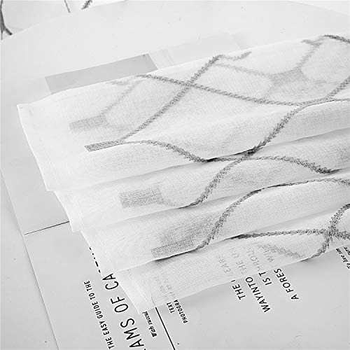 Top Finel White Kitchen Sheer Curtains Valances 18 Inch Length Embroidered Rod Pocket Small Window Curtains for Basement Bathroom, Set of 2