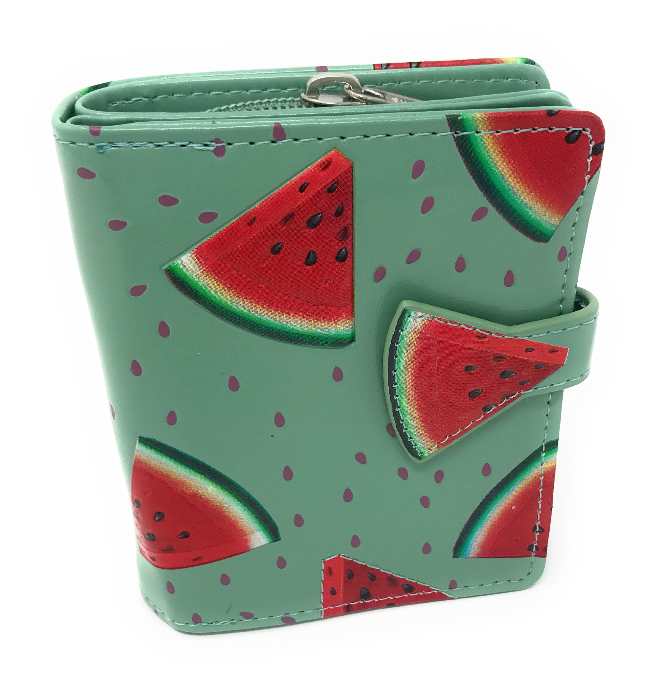 Shag Wear Small Watermelon Fruit Wallet for Women and Teen Girls Vegan Faux Leather 4.5" Green