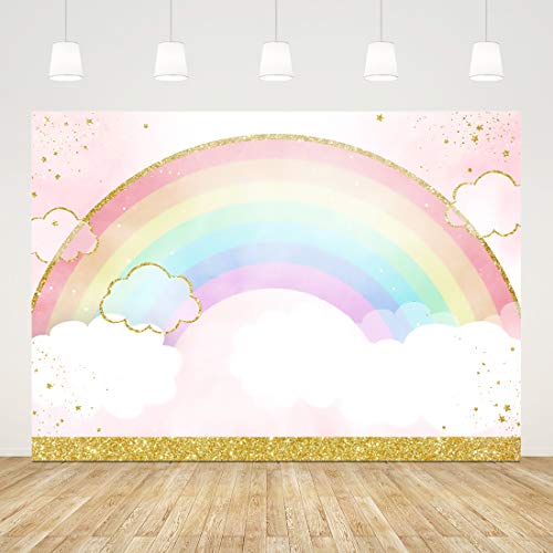 Ticuenicoa 7x5ft Rainbow Backdrop Baby Shower Background Pink Gold 1st Birthday Photography Backdrops Watercolor Cloud Girls First Birthday Party Decorations Cake Table Banner Kids Photo Booth Props