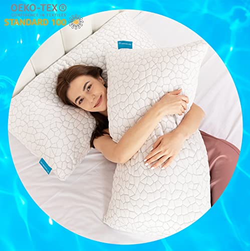 Cooling Pillows 2 Pack, Luxury Shredded Memory Foam Pillows Queen Size Set of 2, Cool Pillows for Side Sleepers Back Stomach Gel Bed Pillows for Sleeping with Removable Cover Rayon Derived from