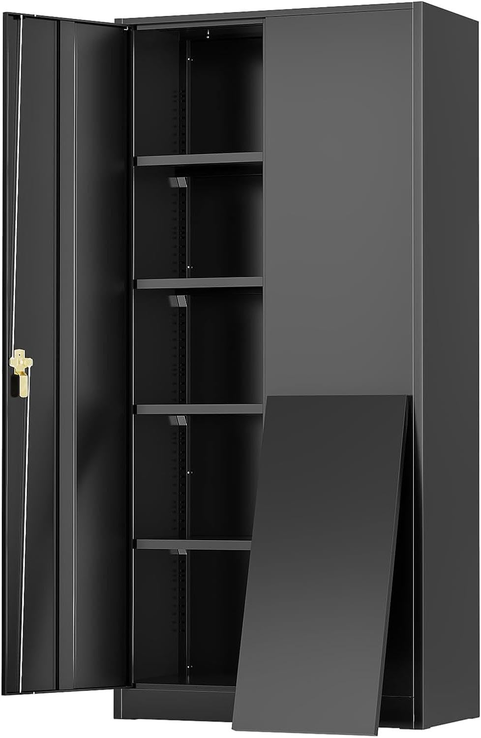 Incbruce 72” Metal Storage Cabinet, Tall Locking Steel Storage Cabinet with 2 Doors and 4 Adjustable Shelves,Lockable Storage Cabinet for Home, Office, Warehouse, Black