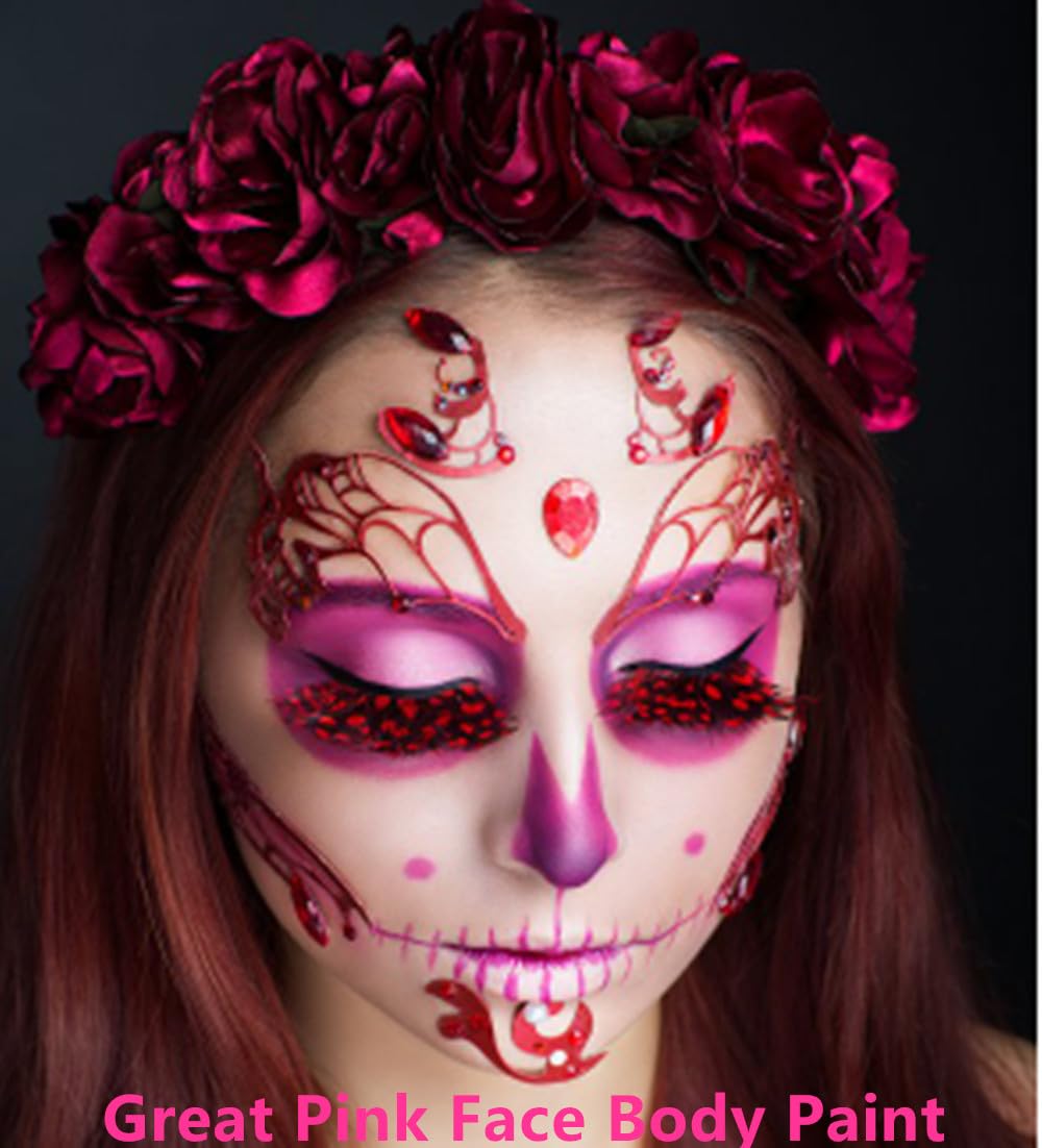 Go Ho Hot Pink Cream-Blendable Face Body Paint Stick,Hot Pink Eye Black Stick,Easy to Color Eye Black Pink Face Paint,Safe Facepaint&Lip Smacking for Halloween Makeup