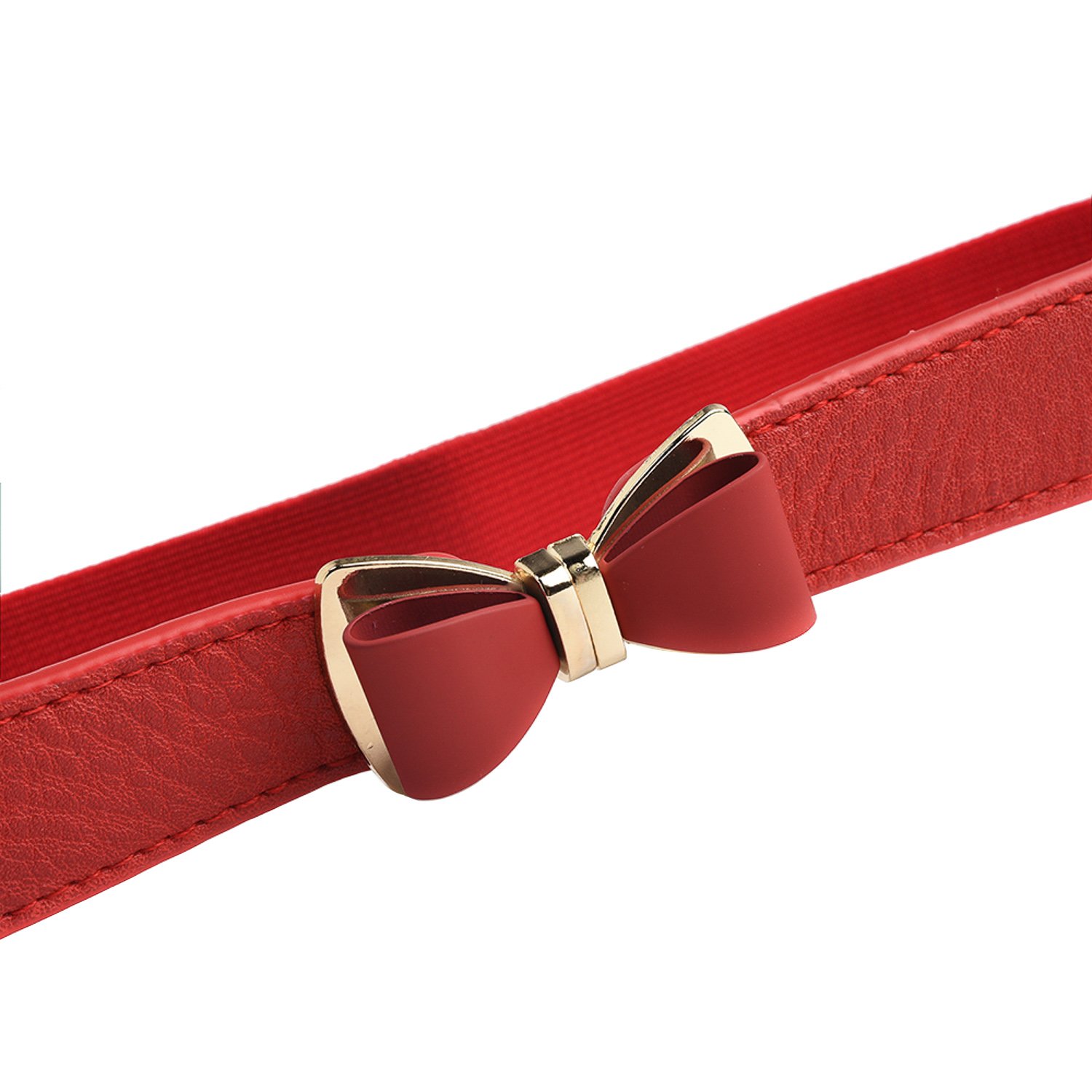 Syuer Womens 1" Width Bow Skinny Elastic Waist Belt Stretchy Belt Thin Belt (S-M (26"-32"), Red)