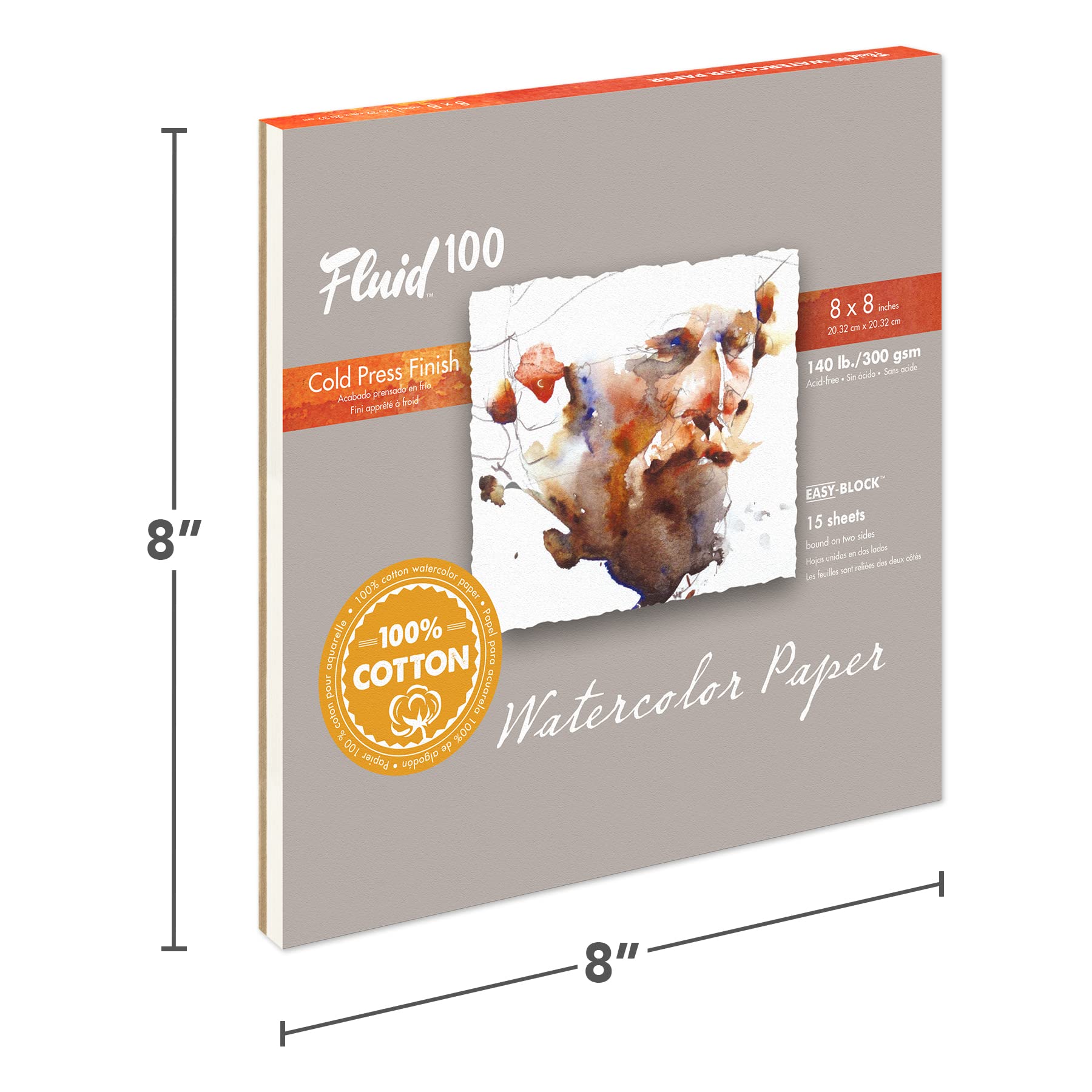 Speedball Art Products, 811210, Fluid 100 100% Cotton Artist Watercolor Paper, 8 x 8 inch Block, 140 lb Cold Press