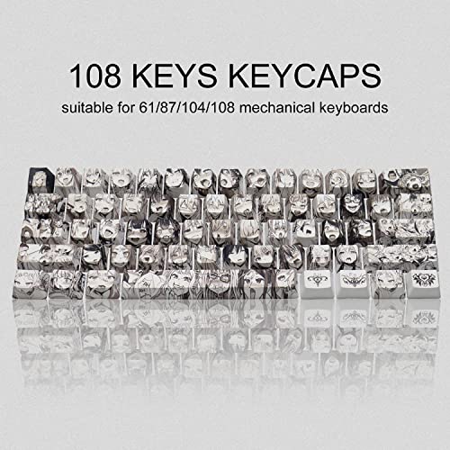 PBT Anime Keycaps 108 Keys, GMKWTL / XVX Japanese Custom Backlit Keycaps, OEM Profile Keycaps for 61/87/104/108 Cherry Gateron MX Switches Mechanical Keyboard (Black Anime)