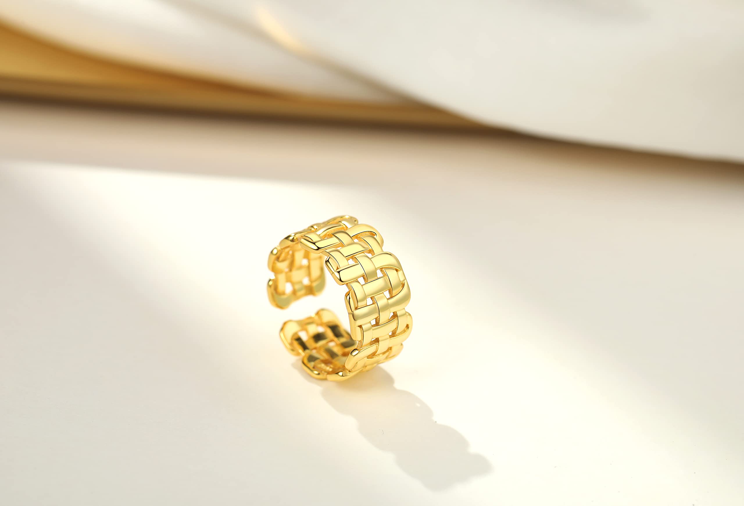 Dapai Show Sterling Silver Gold Bold Ring Adjustable Women's Declaration Ring 18K Gold Plated Signet Ring