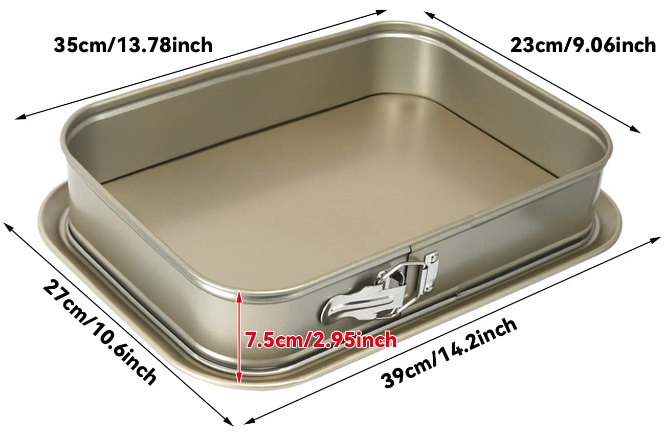 Chenchen Non-stick Springform Pan Cheesecake Pan,Tiramisu Pan,Rectangle Cake Pan with Removable Bottom, Gold,14 x 9 x 3 inch