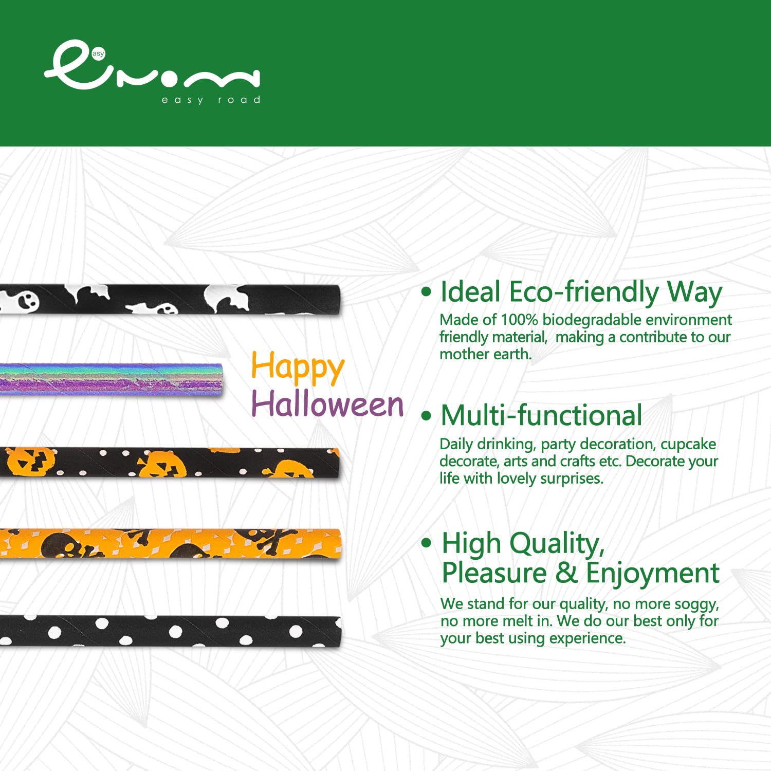 EASY ROAD 250 Pack Biodegradable Paper Straws Bulk - Watermelon Print for Party Supplies, Birthday, Wedding, Bridal/Baby Shower Decorations and Holiday Celebrations
