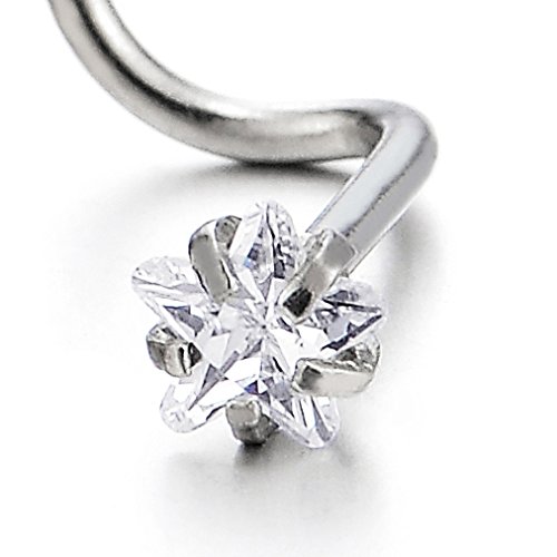 COOLSTEELANDBEYOND Stainless Steel Screw Nose Rings Studs with Star Cubic Zirconia Body Jewelry Piercing