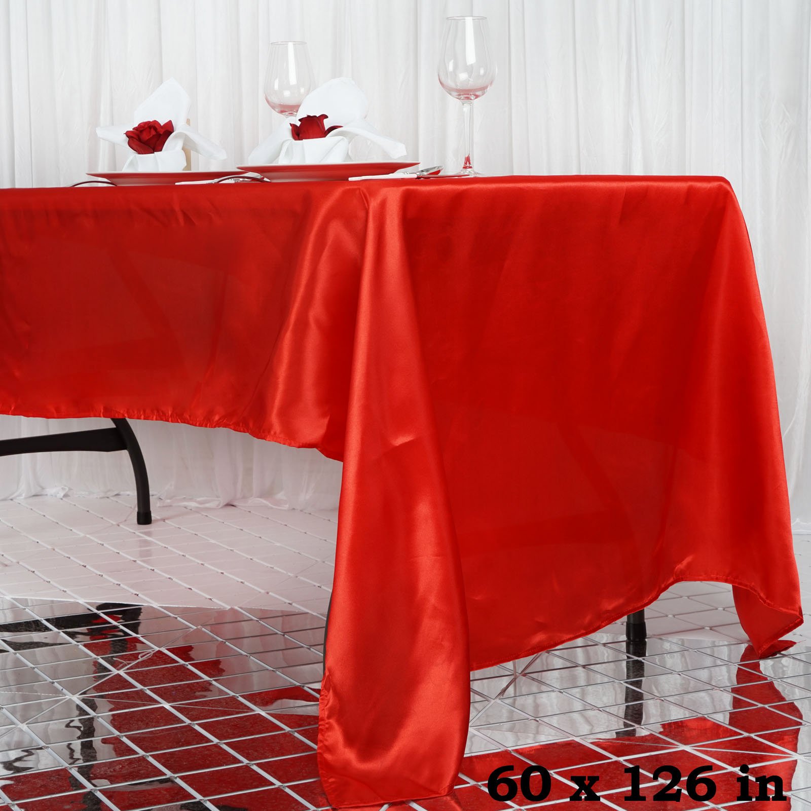 TABLECLOTHSFACTORY Red 60x126 Rectangle Satin Tablecloth