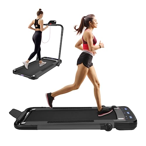 Murtisol 2 in 1 Folding Treadmill, 2.25HP Under Desk Electric Treadmill, Installation-Free with APP, Remote Control and LED Display, Portable Walking Machine for Home, Office & Gym,Black