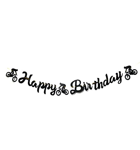 Paity Black Bicycle Happy Birthday Banner Bike Sports Theme Garland for Boy Baby Shower Party Decors Sport Charms Bachelorette Pre-strung (Black)