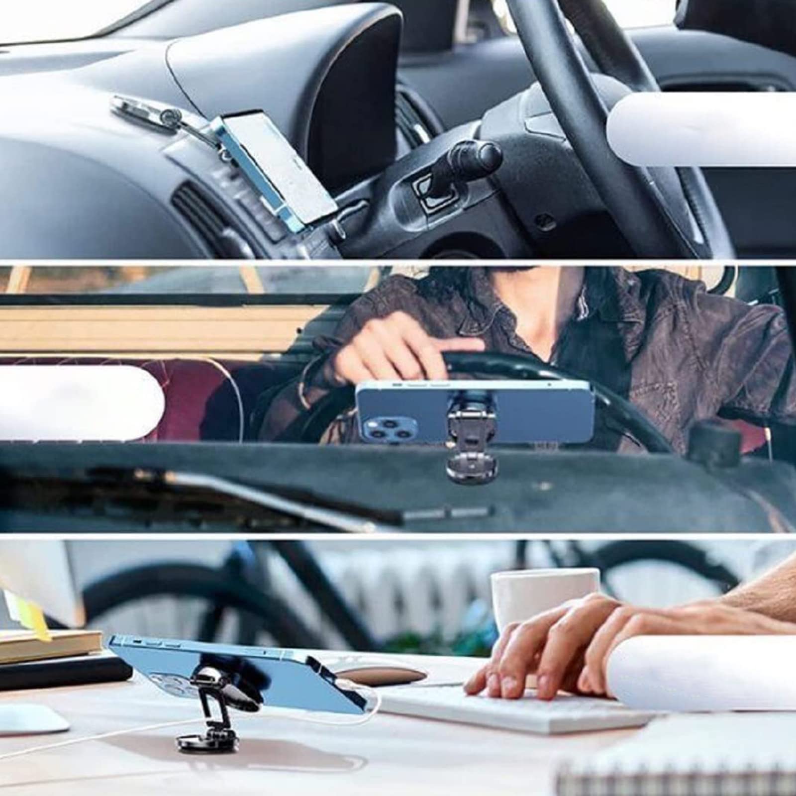 FEELNOW 2023 New Alloy Folding Magnetic Car Phone Holder, Magnetic 360° Car Phone Holder Stand Dashboard Folding Bracket Universal (Black)