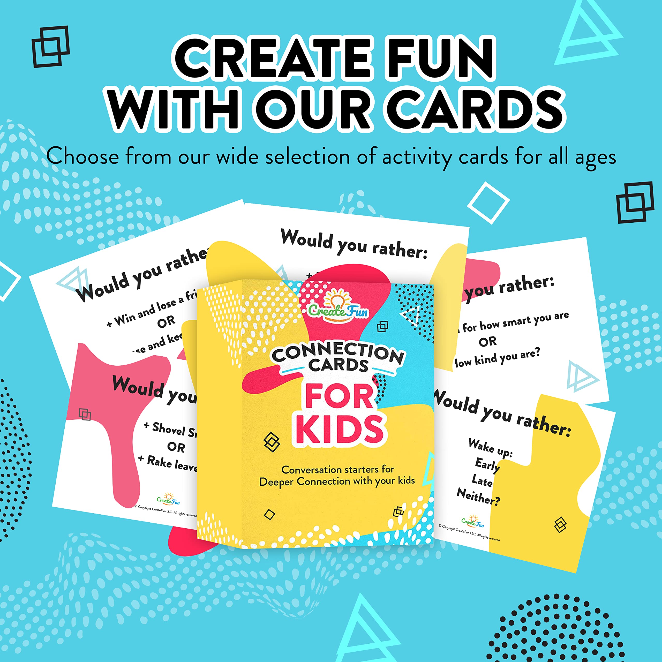 CreateFun Connection Cards for Kids - 101 Family Conversation Starters for a Deeper Connection - Engaging and Fun Conversation Cards for Ages 3 and Up to Help Improve Self-Confidence and Family Bond