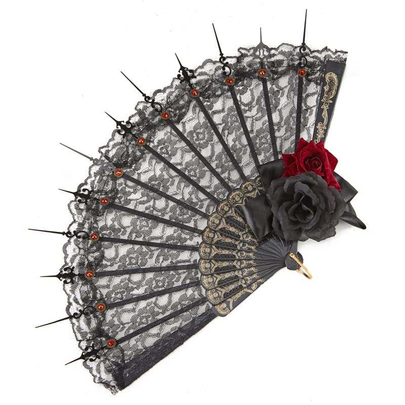 Dark Gothic Lolita Retro Lace Fan Rose Bow Knot Pointer Rhinestone Fan Performance Props