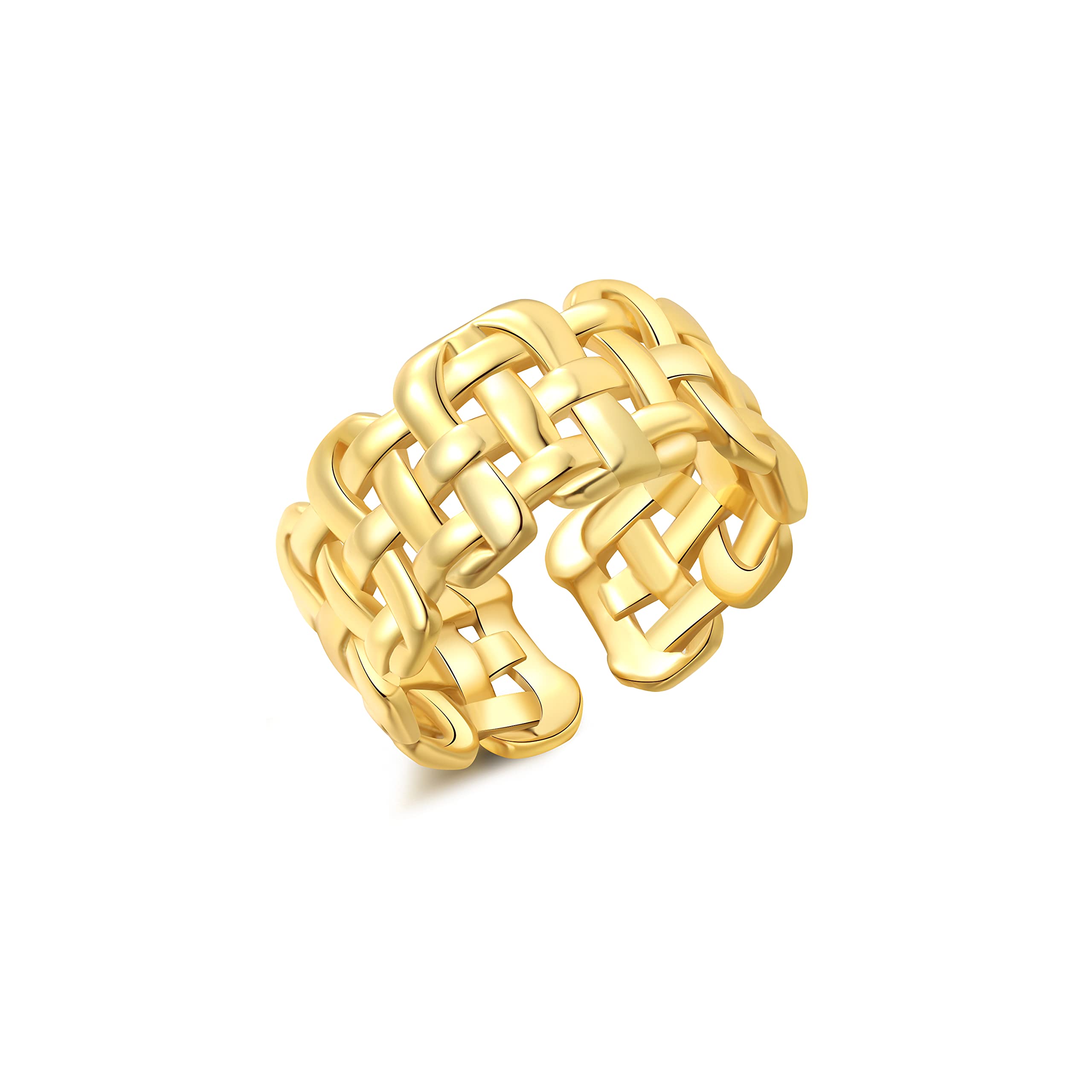 Dapai Show Sterling Silver Gold Bold Ring Adjustable Women's Declaration Ring 18K Gold Plated Signet Ring